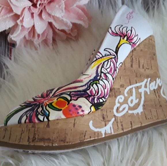 Shoes | Ed Hardy Casablanca Wedge Heels Sandals 7 | Poshmark